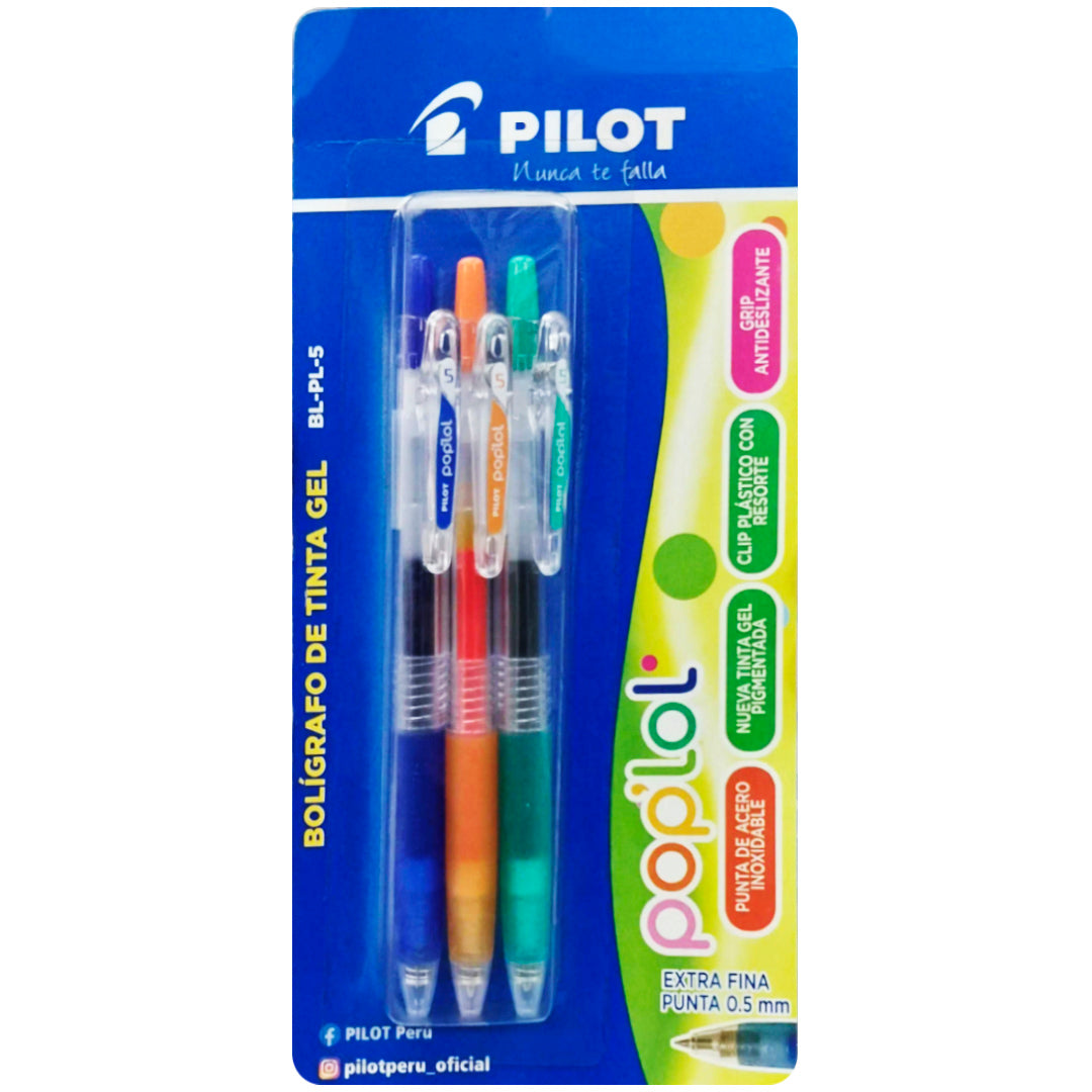 Bolígrafo Pilot Pop LOL BL-PL-5 L + O + G (Azul, Naranja Y Verde) Blis ...