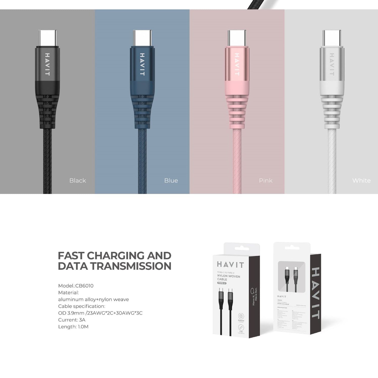 Cable De Datos Cb6010 Tipo C- C Negro — Comercial Li