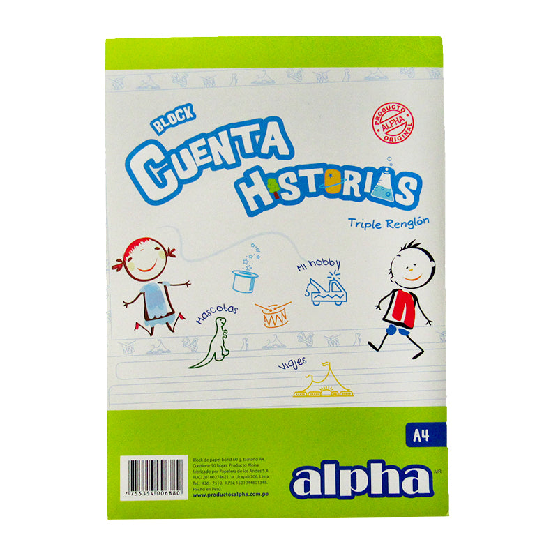 Block Alpha A4 Perforado (53629) Cuenta Historias (50Hjs) — Comercial Li